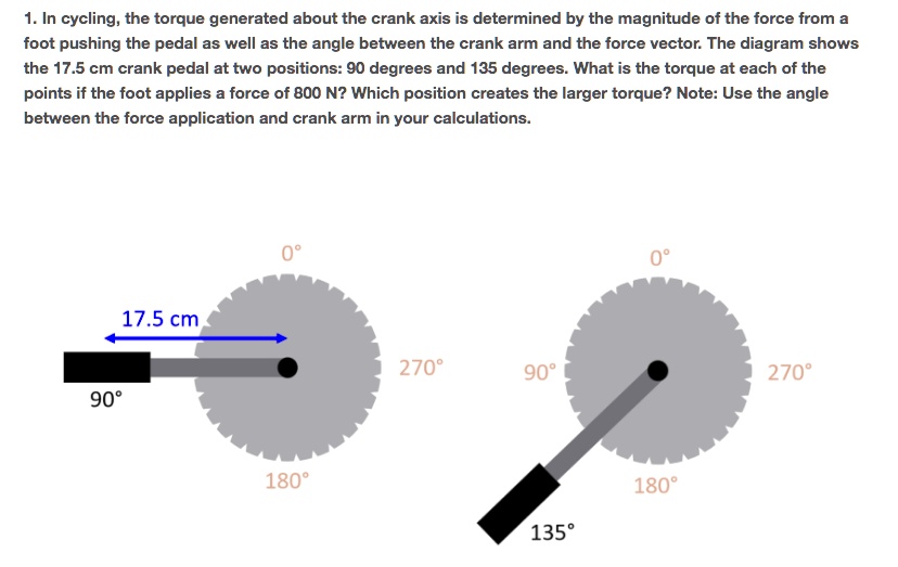 1 in cycling the torque generated about the crank axis is determined by ...