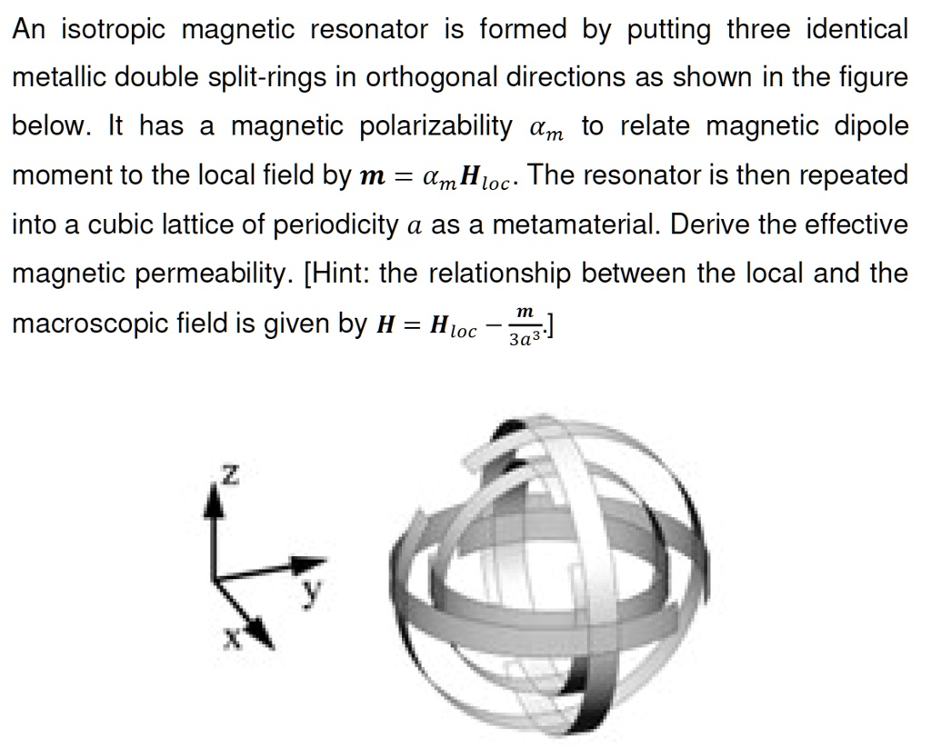 SOLVED: An isotropic magnetic resonator is formed by putting three ...