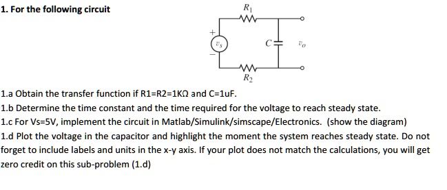 1. For the following circuit R1 + Us C Vo R2 1.a Obtain the transfer ...