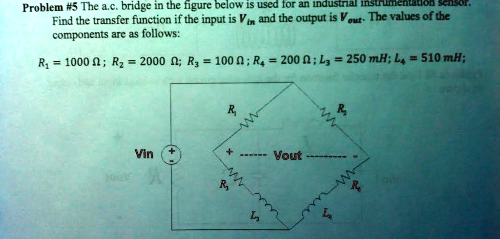 Problem #5 The a.c.bridge in the figure below is used for an industrial instrun Find the ...