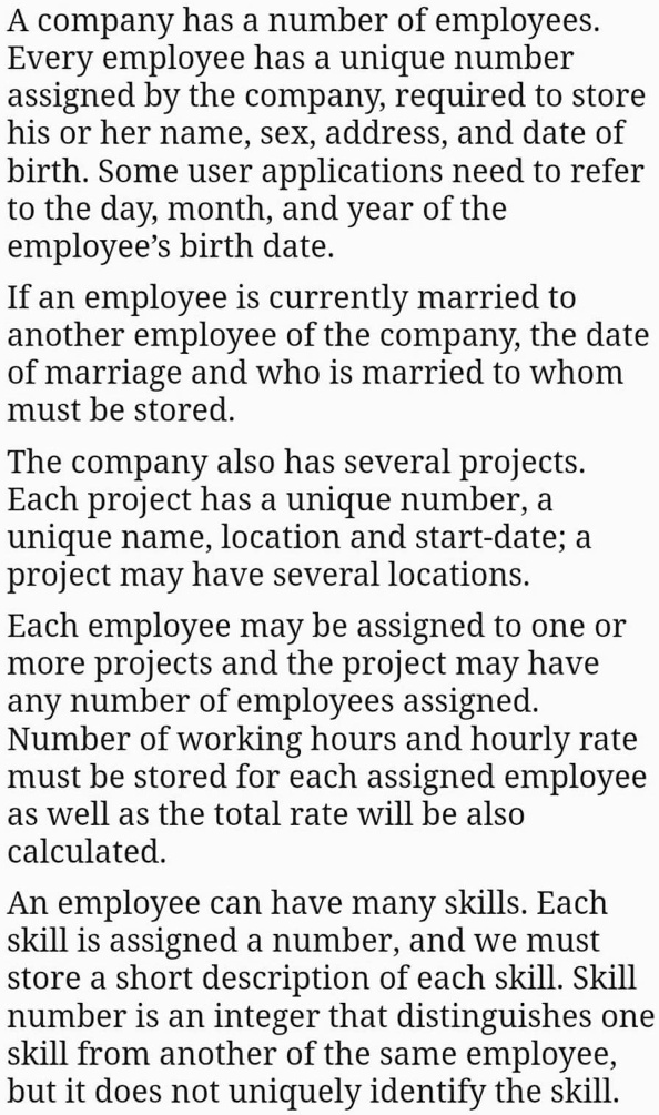 Plz Draw Er Digram Course Name Data Base A Company Has A Number Of Employees Every Employee Has 