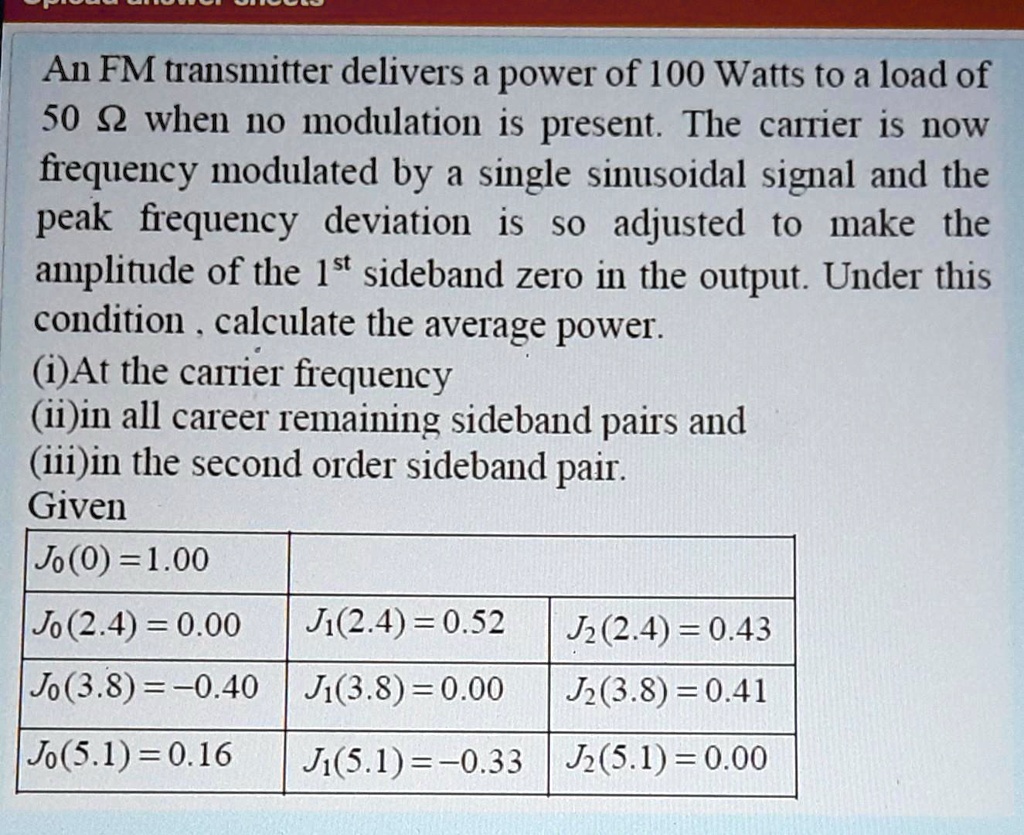 An FM transmitter delivers a power of 100 Watts to a load of 50 ? when ...