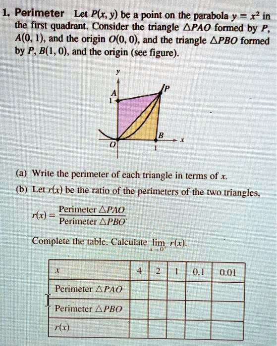 1 perimeter let plx y be point on the parabola y x2 in the first ...