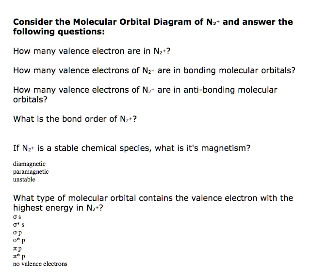 SOLVED: Consider the Molecular Orbital Diagram of Nz+ and answer the ...