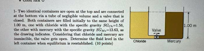 SOLVED: 1- Two identical containers are open At the top and are connected at the bottom via tube ...