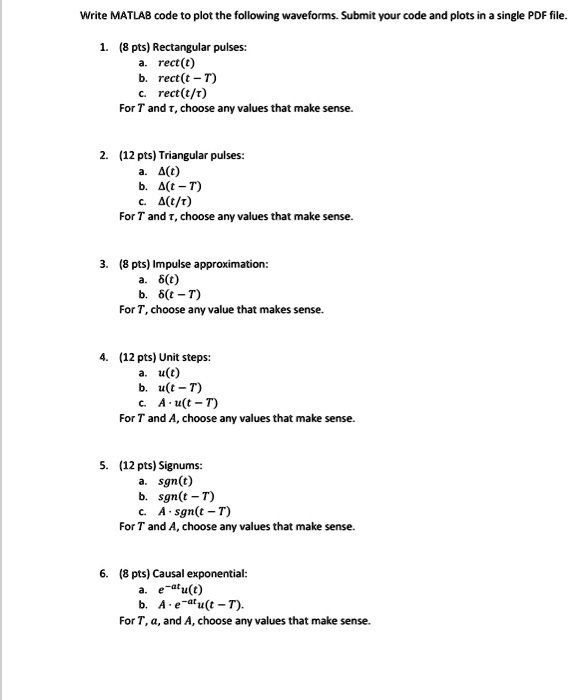 Solved Write Matlab Code To Plot The Following Waveforms Submit Your Code And Plots In A 4227