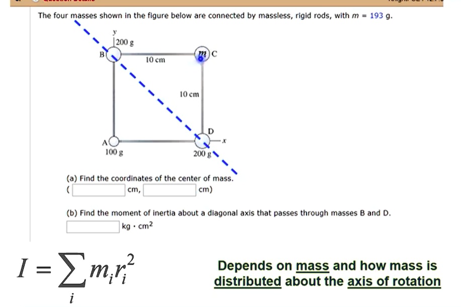 SOLVED: The four masses shown in the figure below are connected by massless, rigid rods with m ...