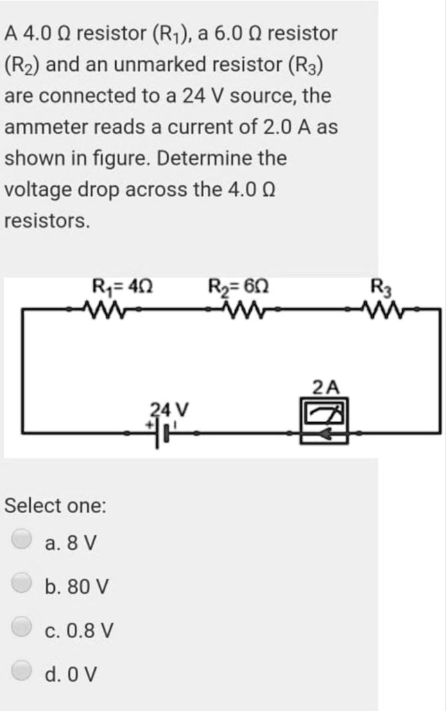 A 4.0 ? resistor (R1), a 6.0 ? resistor (R2) and an unmarked resistor ...