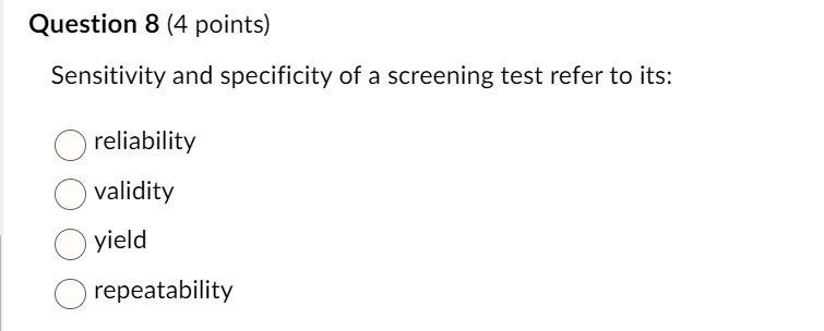 SOLVED: Question 8 (4 points) Sensitivity and specificity of a ...