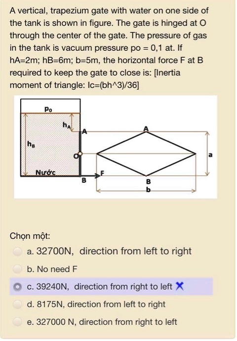 SOLVED: A vertical,trapezium gate with water on one side of the tank is ...
