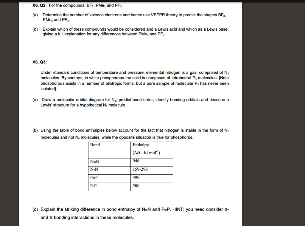 SOLVED: X6, Q2: For the compounds: BFa; PMe3 and PF3 Determine the ...