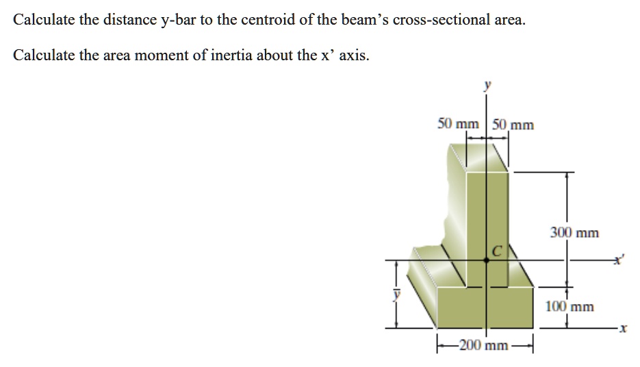 Calculate the distance y-bar to the centroid of the beam's cross-sectional area. Calculate the ...