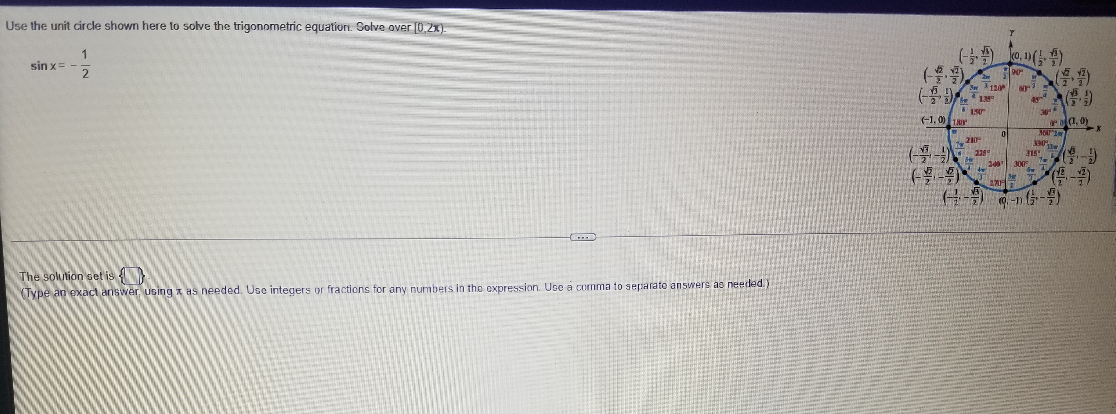 SOLVED: Use the unit circle shown here to solve the trigonometric ...