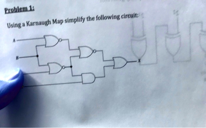 SOLVED: Problem 1: Using a Karnaugh Map, simplify the following circuit. SOLVED: Problem 1: Using a Karnaugh Map, simplify the following circuit.