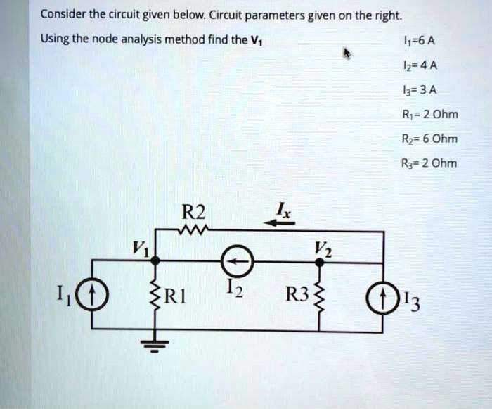 Consider the circuit given below.Circuit parameters given on the right. Using the node analysis ...