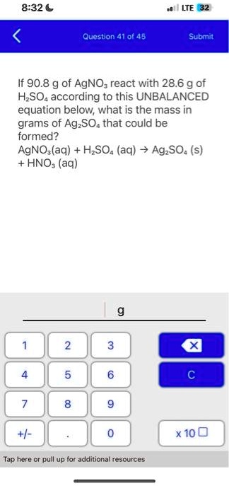 If 90 8 G Of Agno3 React With 28 6 G Of H2so4 According To This Unbalanced Equation Below What