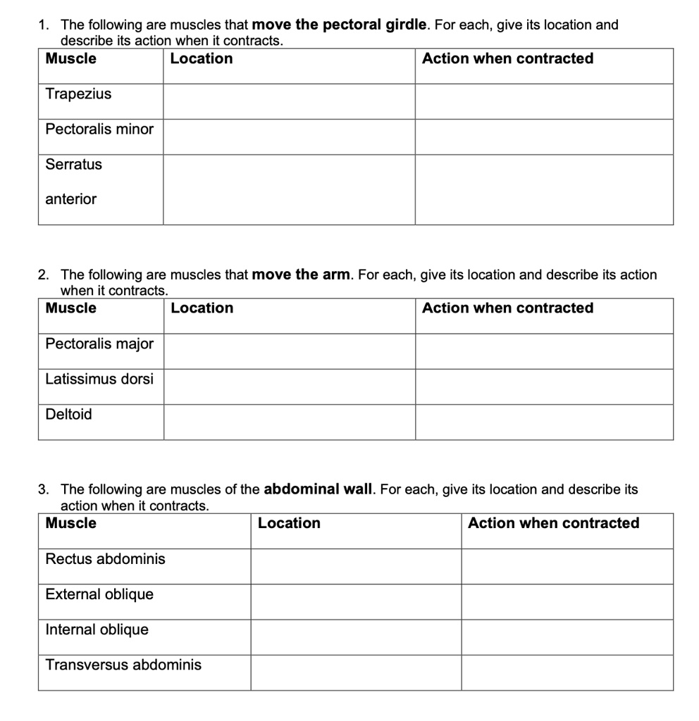 Texts: 1. The following are muscles that move the pectoral girdle. For ...