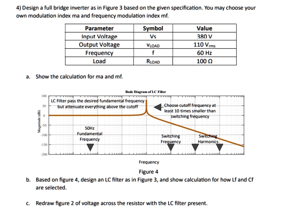 ELECTRICAL ENGINEERING Design a full bridge inverter as in Figure 3 based on the given ...