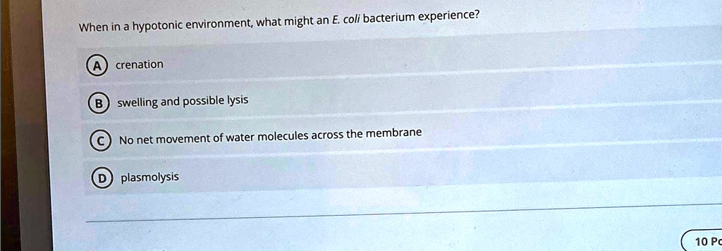 SOLVED: When in a hypotonic environment, what might an E. coli ...