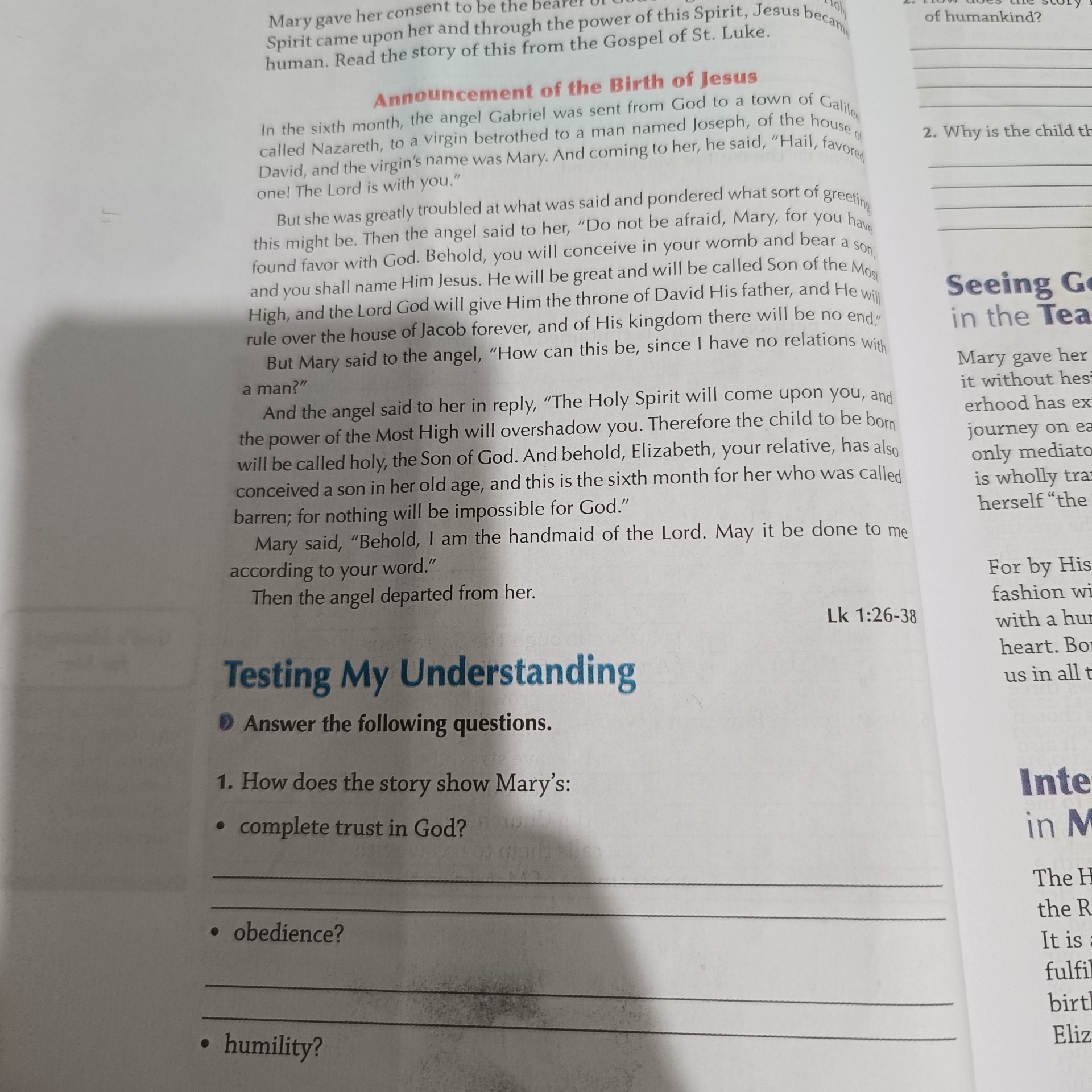 Mary gave her consent to be the beare Spirit came upon her and through ...