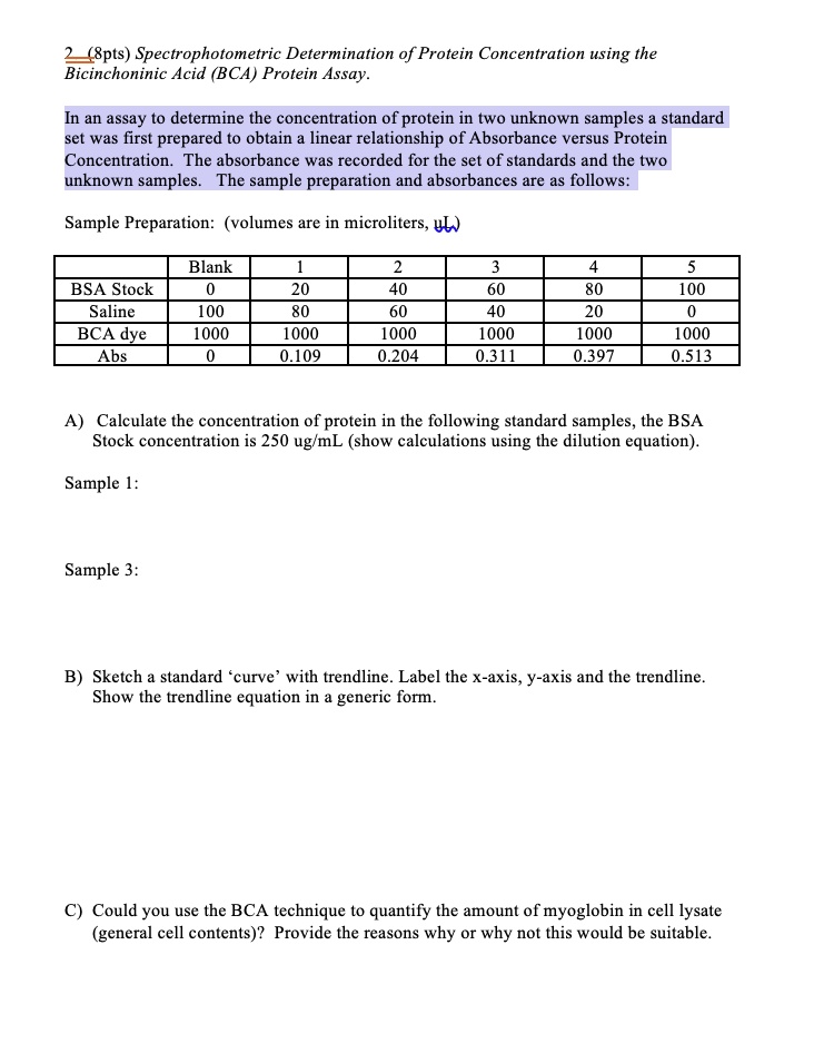 SOLVED: (Spts) Spectrophotometric Determination of Protein ...