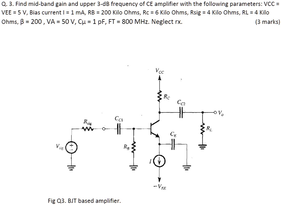 SOLVED: Q. 3. Find mid-band gain and upper 3-dB frequency of cE ...