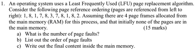 SOLVED: An operating system uses a Least Frequently Used (LFU) page replacement algorithm ...