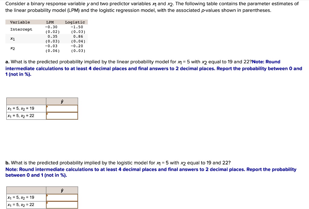 SOLVED: the linear probability model (LPM) and the logistic regression ...