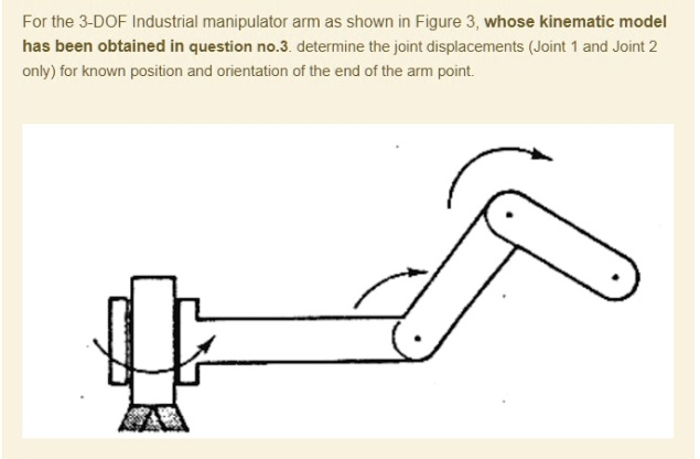SOLVED: For the 3-DOF Industrial Manipulator Arm as shown in Figure 3, whose kinematic model has ...