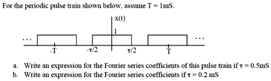 SOLVED: For the periodic pulse train shown below, assume T = 1 ms. x(t ...