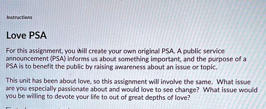 instructions love psa for this assignment you will create your own ...