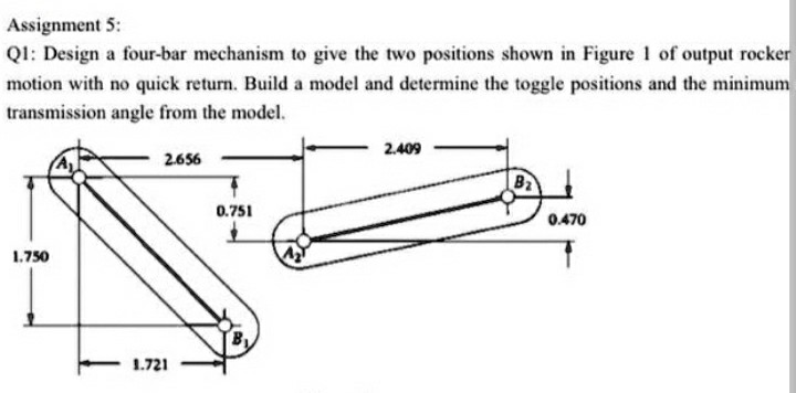 Assignment 5: Q1: Design a four-bar mechanism to give the two positions ...