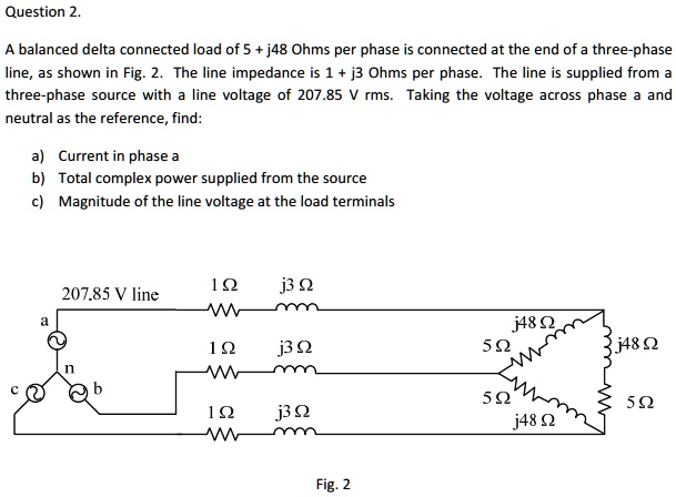 SOLVED: Question 2. A balanced delta connected load of 5+j48 Ohms per ...
