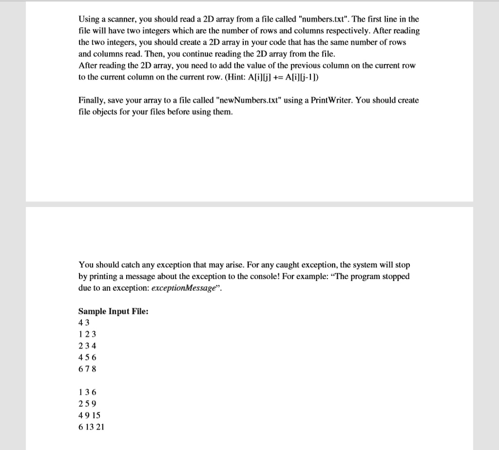 Solved Using A Scanner You Should Read A 2d Array From A File Called Numberstxt The First