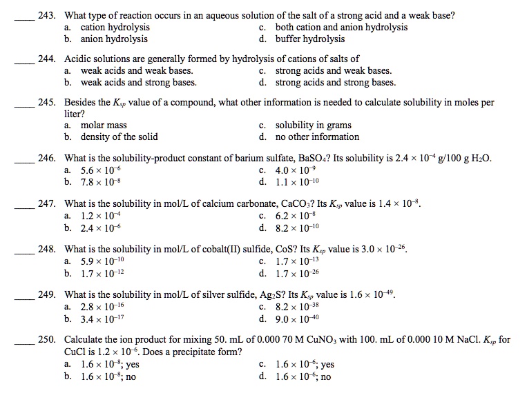 243 what type of reaction occurs in an aqueous solution of the salt of strong acid and weak base ...