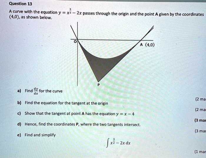 SOLVED: Question 13: A curve with the equation y = x^2 - 2x passes through the origin and the ...