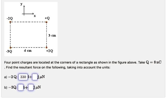 20 0 3cm 3q 4cm 2q four point charges are located at the corners of a rectangle as shown in the ...