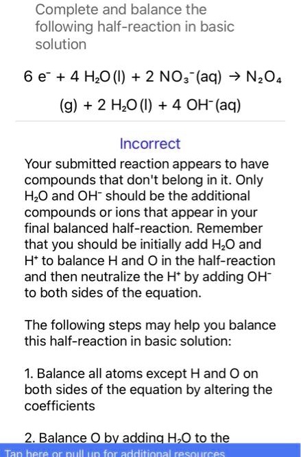 complete and balance the following half reaction in basic solution 6 e ...
