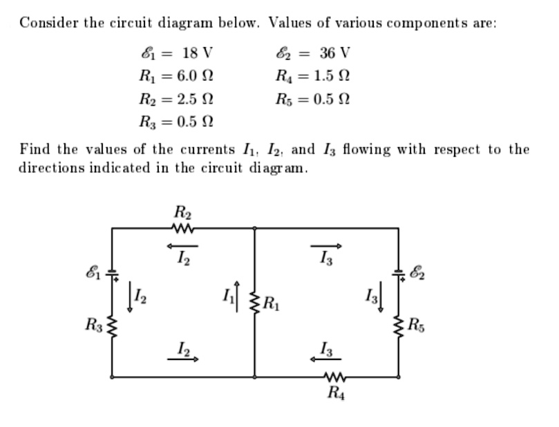 Consider the circuit diagram below. Values of various components are: ℰ1 = 18 V R1 = 6.0 ? R2 ...