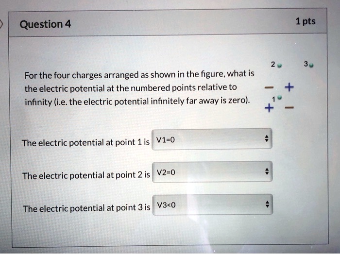 SOLVED: Question 4 1pts 2 For the four charges arranged as shown in the ... SOLVED: Question 4 1pts 2 For the four charges arranged as shown in the ...