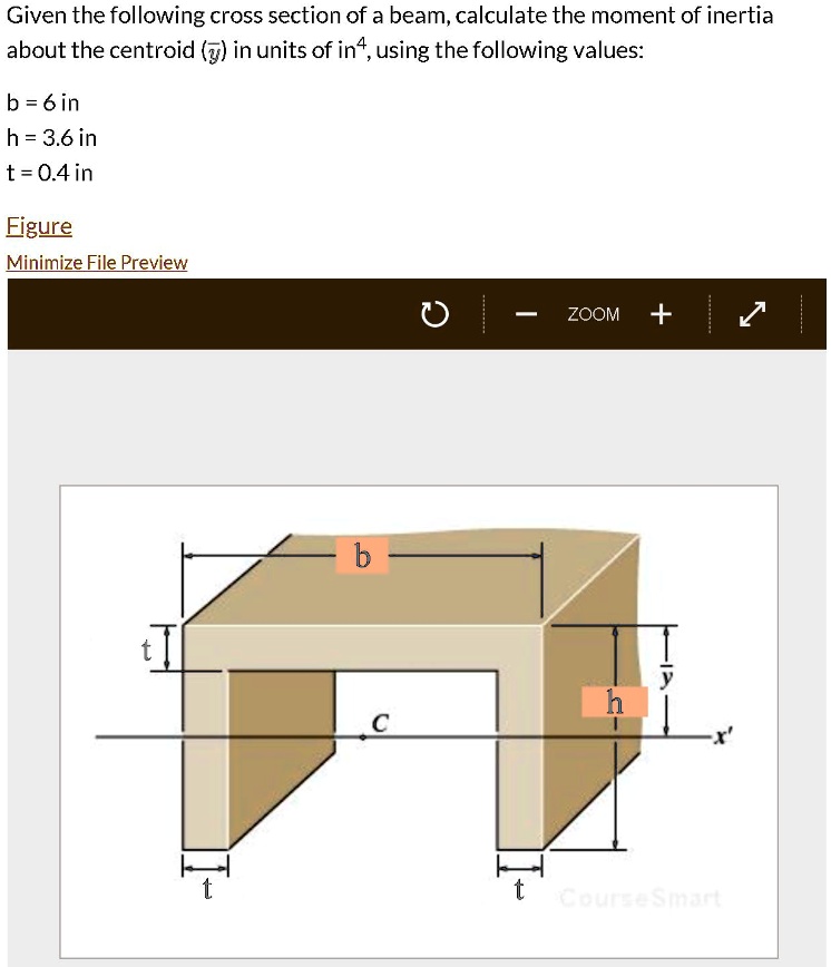 Given the following cross section of a beam, calculate the moment of inertia about the centroid ...