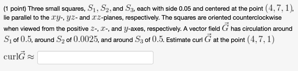 SOLVED: point) Three small squares, S1 , S2,and S3, each with side 0.05 ...