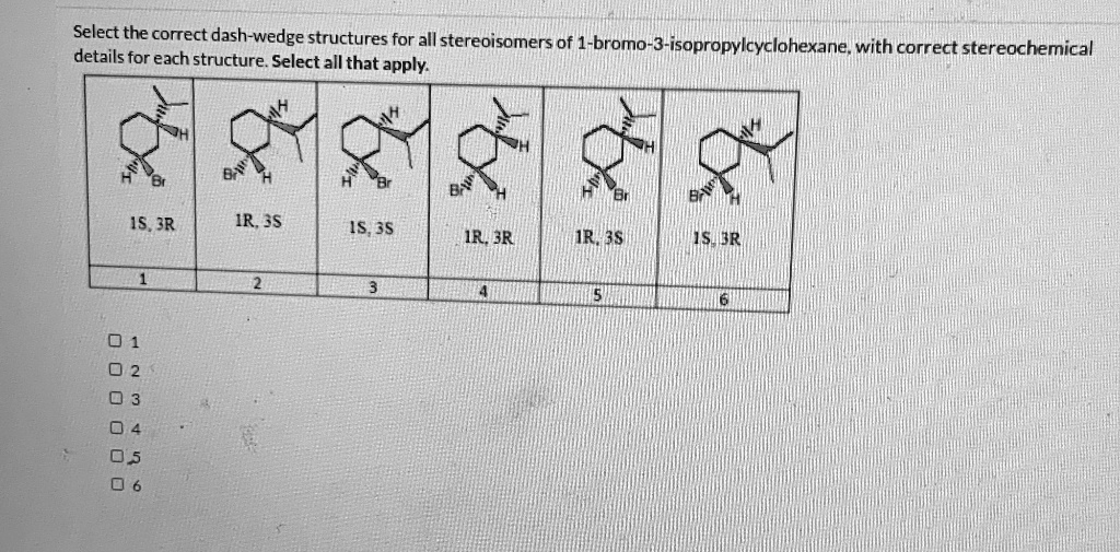 SOLVED: Select the correct dash-wedge structures for all stereoisomers of 1-bromo-3 ...