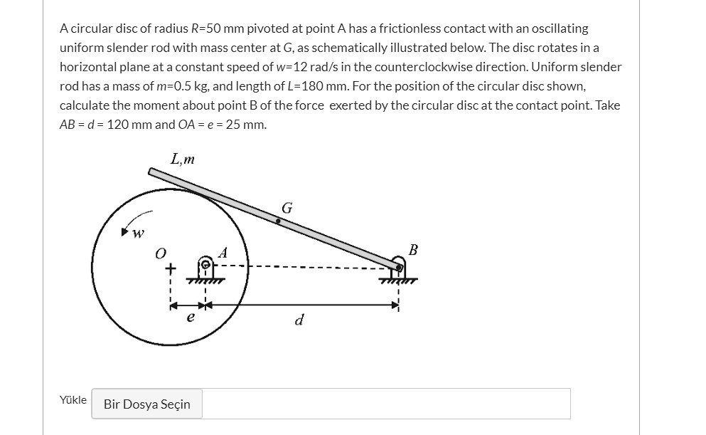 A circular disc of radius R=50 mm pivoted at point A has a frictionless contact with an ...