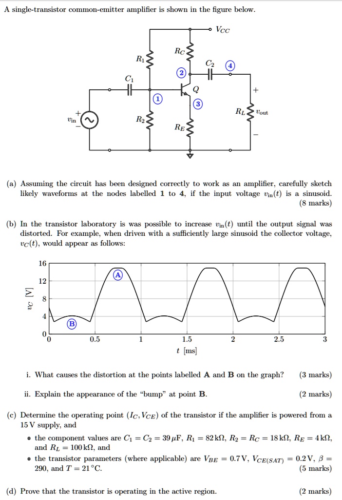SOLVED: A single-transistor common-emitter amplifier is shown in the figure below. Vcc RC R C2 ...
