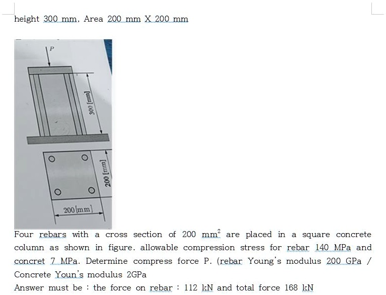 height 300 mm, Area 200 mm X 200 mm Four rebars with a cross section of ...