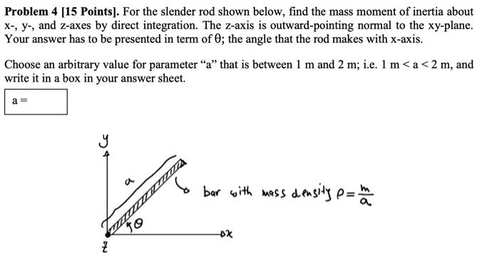SOLVED: Problem 4 [15 Points]: For the slender rod shown below, find ...