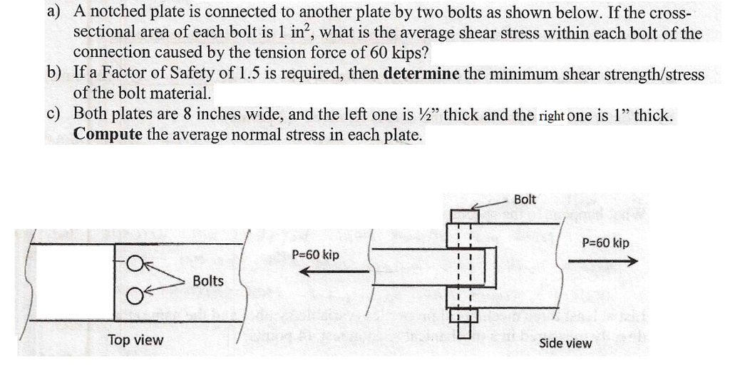 SOLVED: a) A notched plate is connected to another plate by two bolts ...