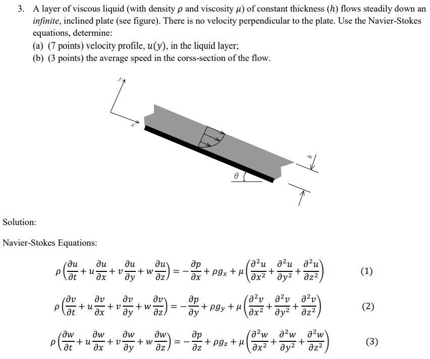 a layer of viscous liquid with density p and viscosity of constant thickness h flows steadily ...