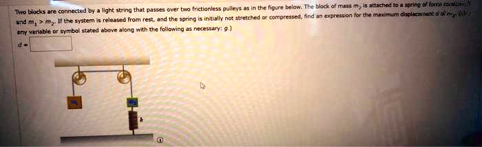 SOLVED: Two blocks are connected by a light string that passes over two frictionless pulleys, as ...